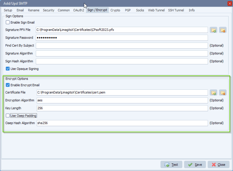 How to send encrypted emails using a public key