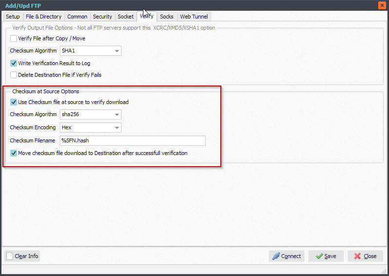Verify FTP download using existing hash file at source