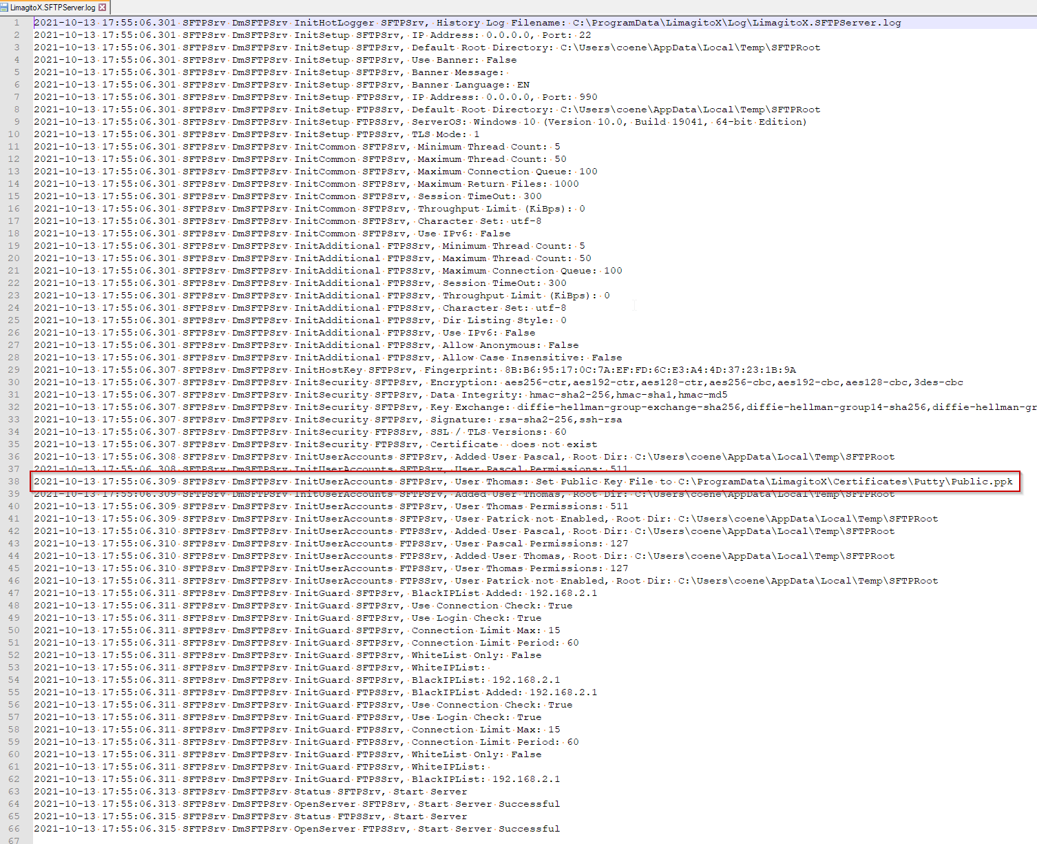 Limagito SFTP Server Public Key Authentication